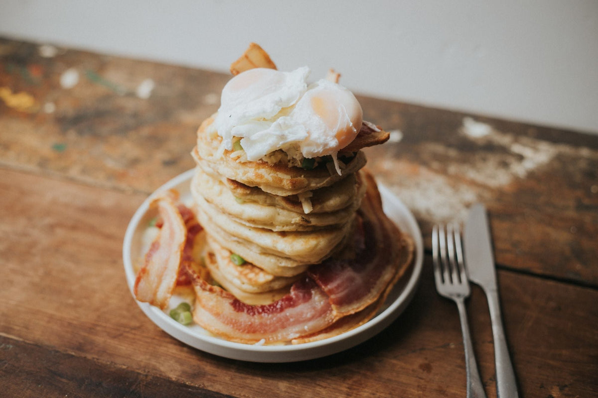 Cheesy Pancake Stacks With Eggs & Bacon | Greendale Farm Shop